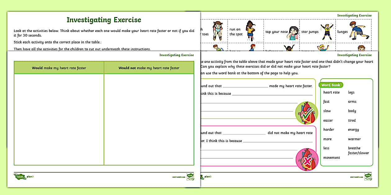 Y2 Investigating Exercise Activity Sheet (teacher made)