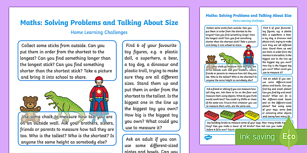 EYFS Maths: Solving Problems and Talking About Size Home Learning ...