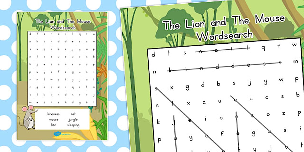 The Lion and the Mouse Wordsearch - Twinkl