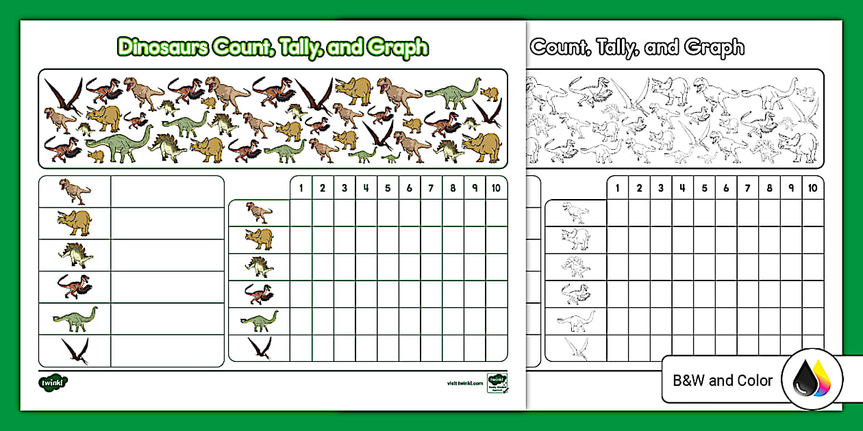 First Grade Dinosaurs Count, Tally, and Graph Worksheet
