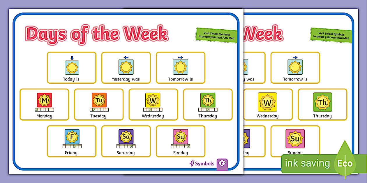 Twinkl Symbols: Days of the Week AAC Mat (teacher made)
