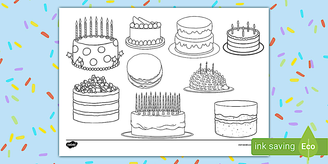 Birthday Cake Doodle Colouring Page (teacher made) - Twinkl