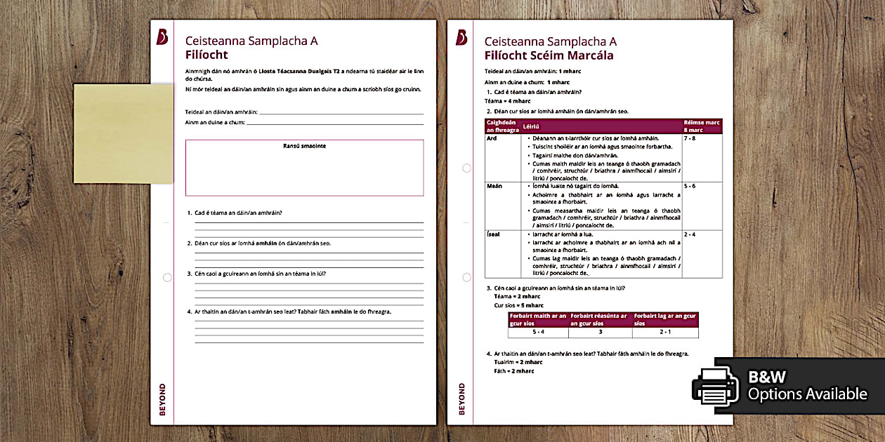 Ceisteanna Samplacha A (Filíocht) (Teacher-Made) - Twinkl