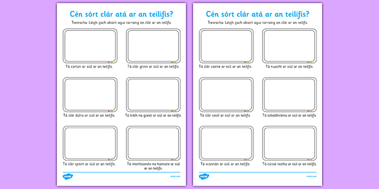 Television Programme Worksheet / Worksheet Gaeilge