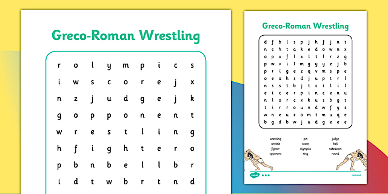 Black and White Olympics Greco Roman Wrestling Word Search
