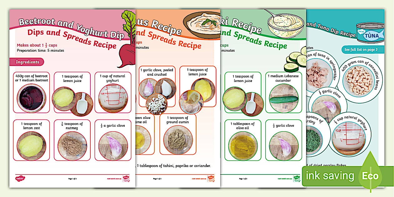Dips and Spreads Recipes Pack | EYLF Food and Cooking