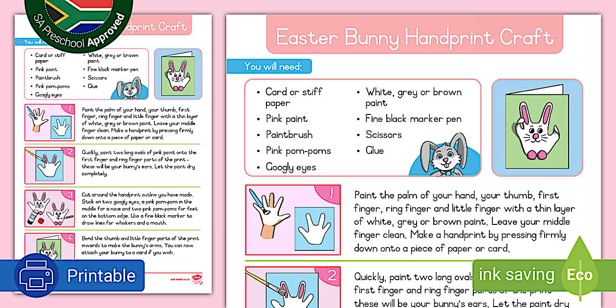 Easter Bunny Handprint Craft (teacher made) - Twinkl