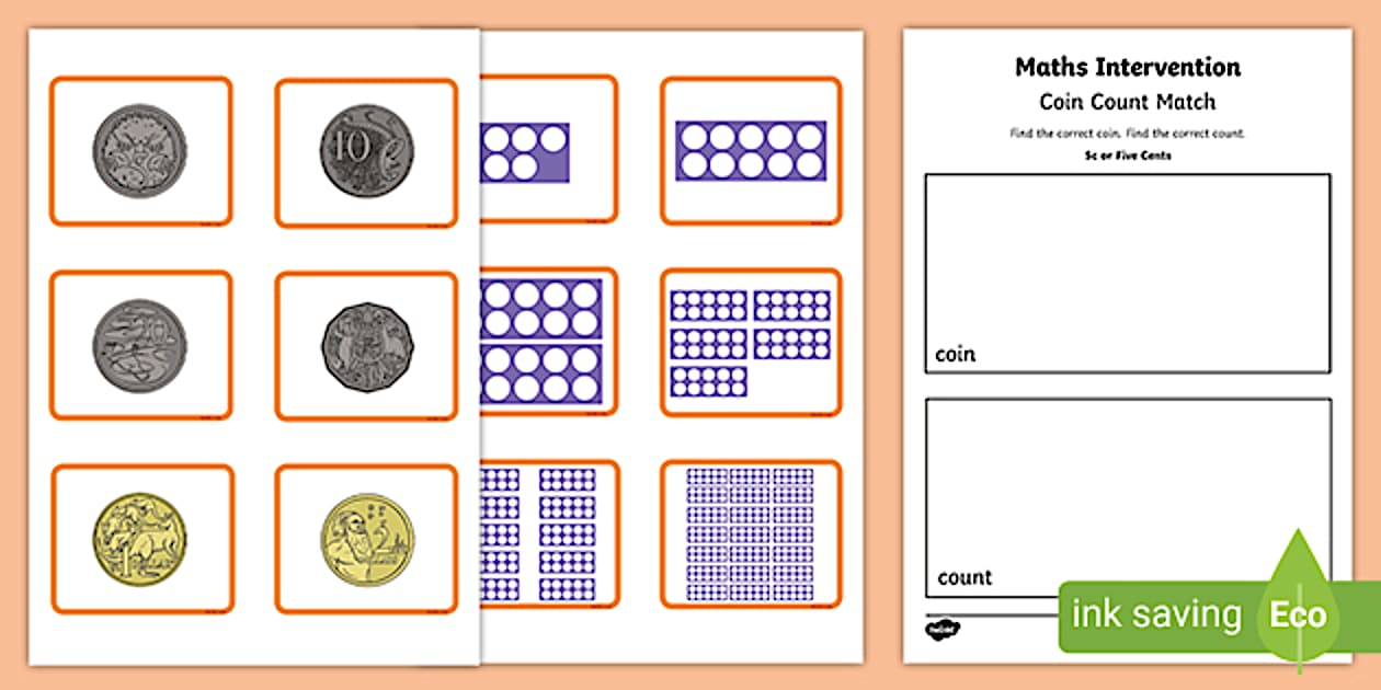 TAS Maths Intervention Matching Coins Activity - Twinkl