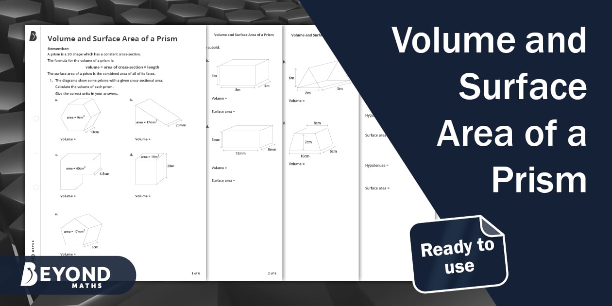 👉 Volume and Surface Area of a Prism Worksheet | KS3 Maths