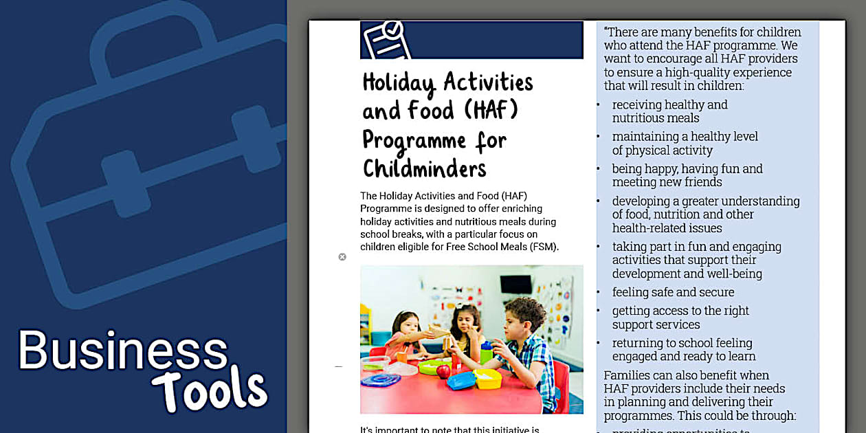 Holiday Activities and Food (HAF) Programme for Childminders