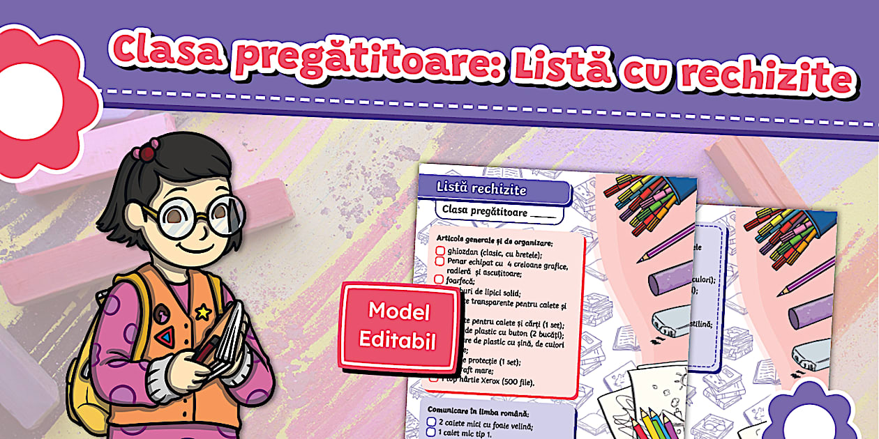 Clasa pregătitoare: Listă cu rechizite – Model editabil