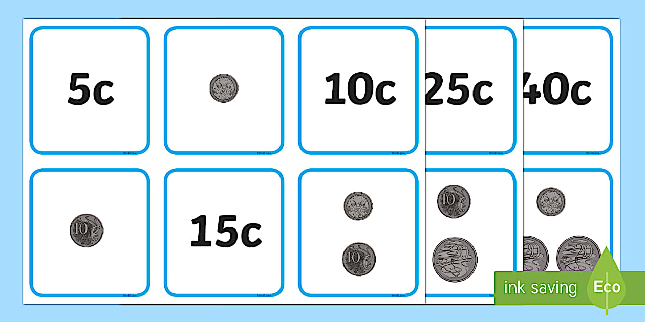 Money Matching Cards to $1 Mixed New Coins Matching Cards