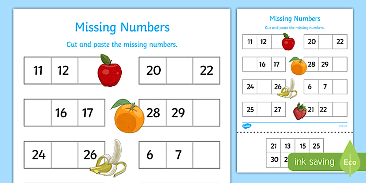 Missing Numbers to 30 Worksheet / Worksheet (teacher made)