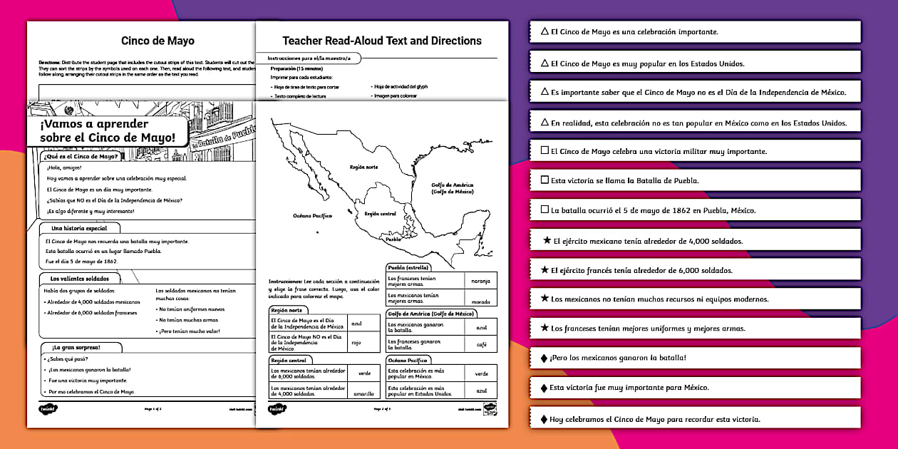Beginning Spanish: Cinco de Mayo Reading and Glyph - Twinkl