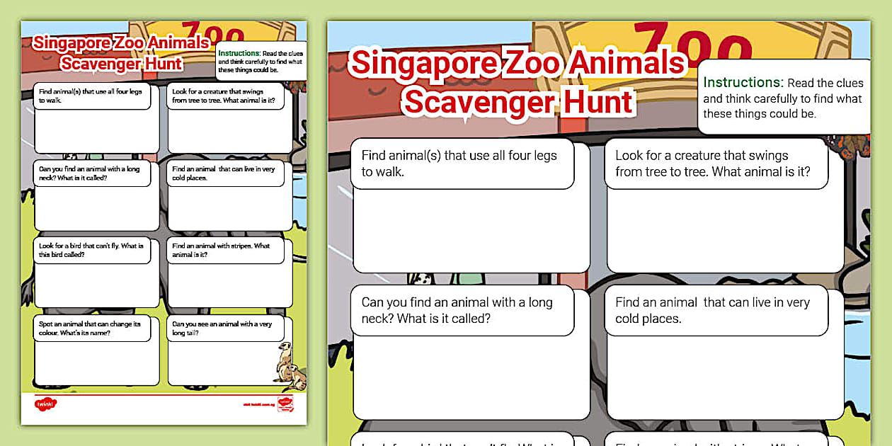 Singapore Zoo Animals Scavenger Hunt Activity Sheets