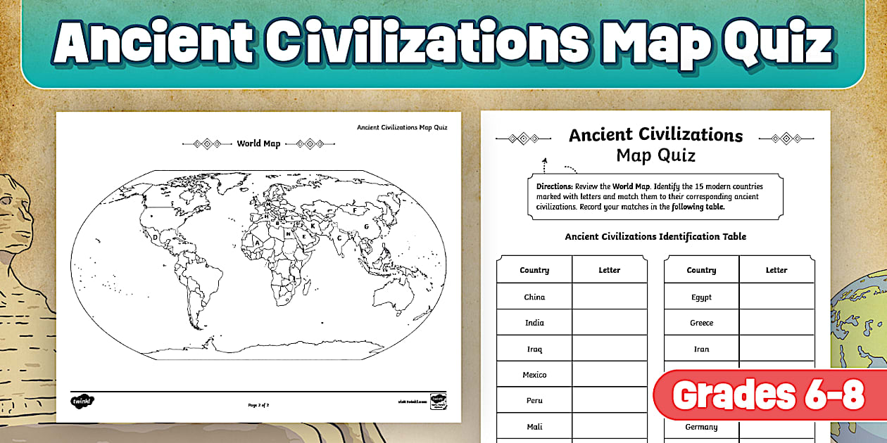 Ancient Civilizations Map Quiz for 6th-8th Grade