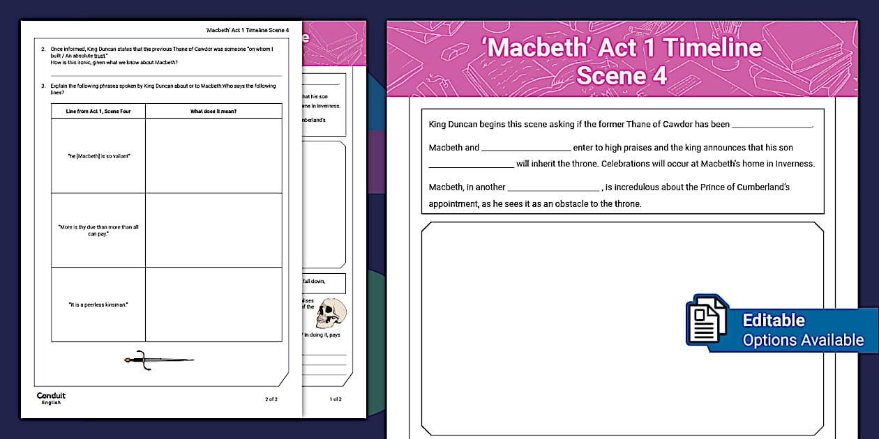 Macbeth Act 1 Scene 4 Timeline Activity Sheet (teacher made)
