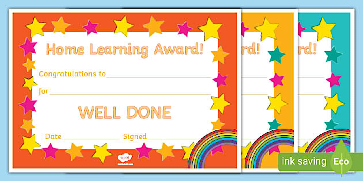 Editable Home Learning Award Certificate - Twinkl