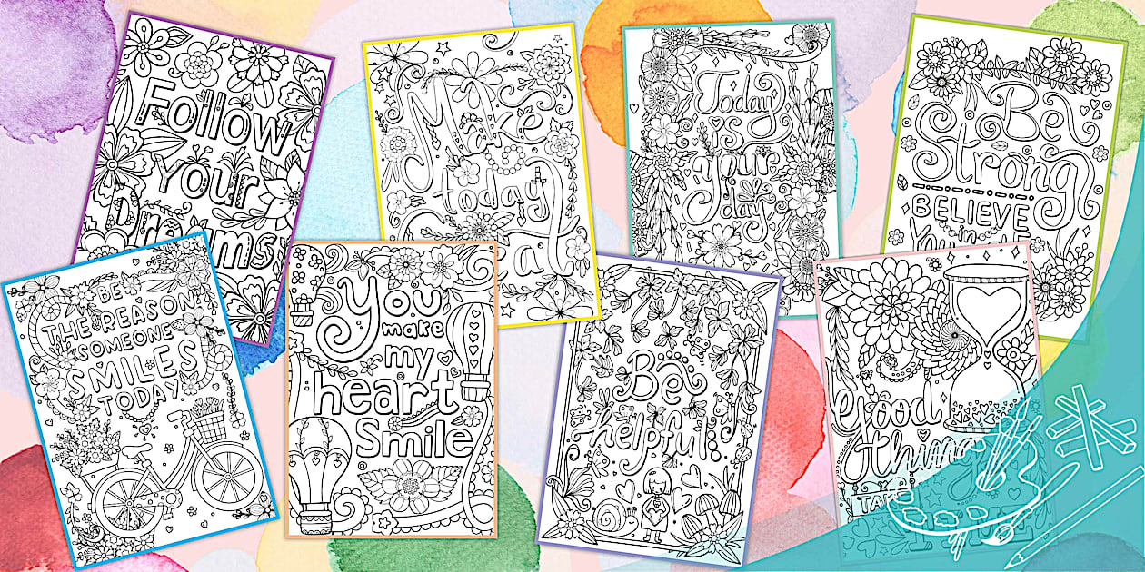 Positive Inspirational Quotes Colouring Activity Posters