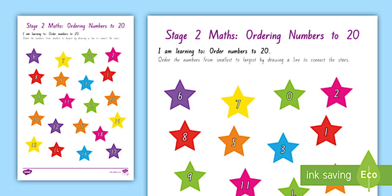 New Zealand Maths Stage 2 Ordering Numbers to 20 Stars Worksheet