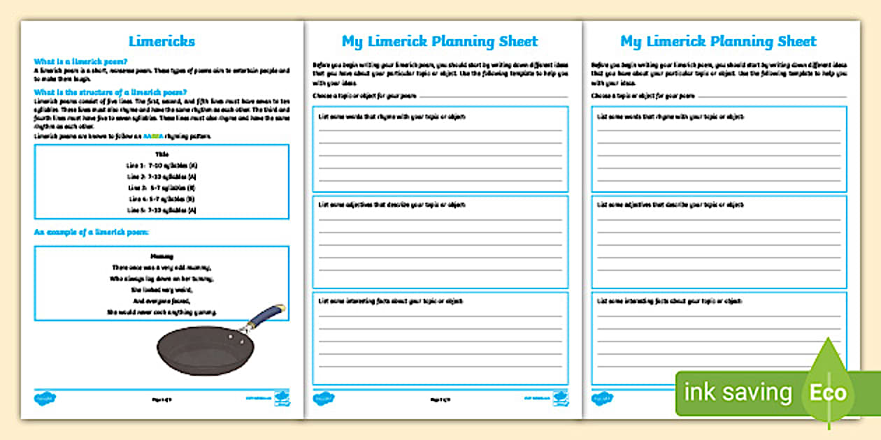 Editable Limerick Poem Writing Template - Twinkl