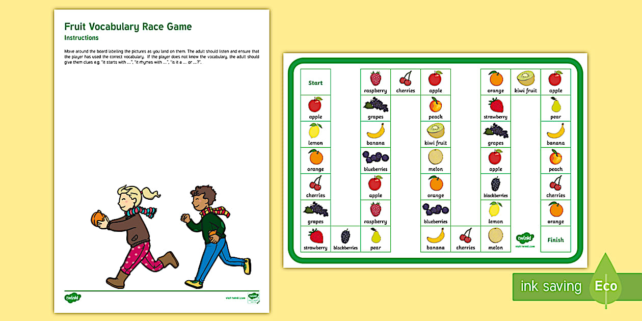 Fruit Vocabulary Race Board Game (teacher made) - Twinkl