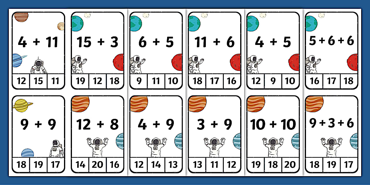 👉 Space Themed Addition to 20 Peg Activity (teacher made)