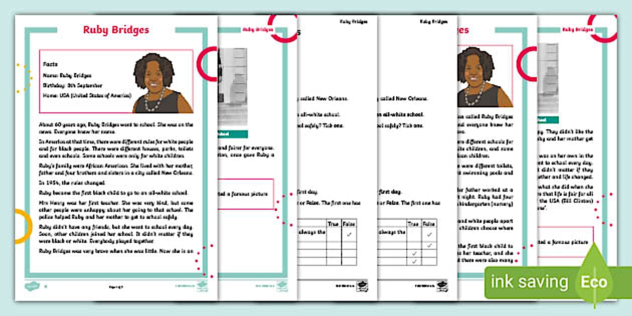All About Ruby Bridges Differentiated Reading Comprehension Activity