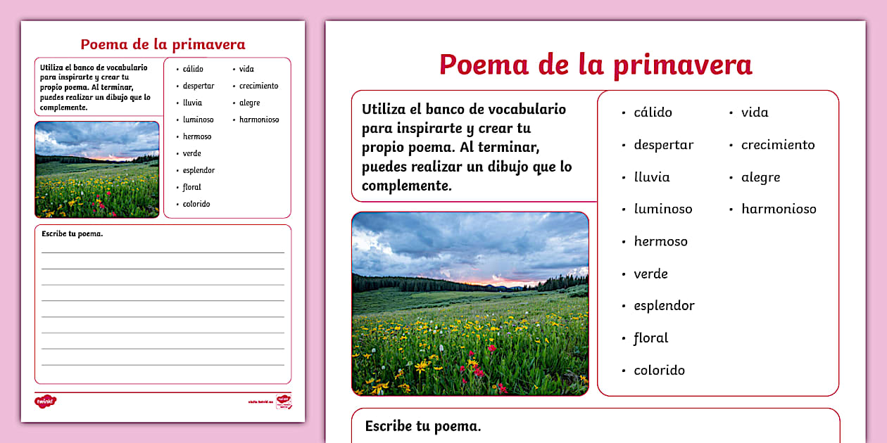 * NEW * Ficha de actividad: Poema - La primavera - Twinkl
