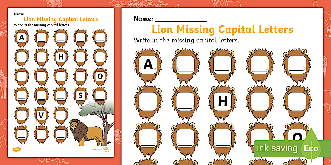 Lion Missing Capital Letters Worksheet | Twinkl Alphabet KS1