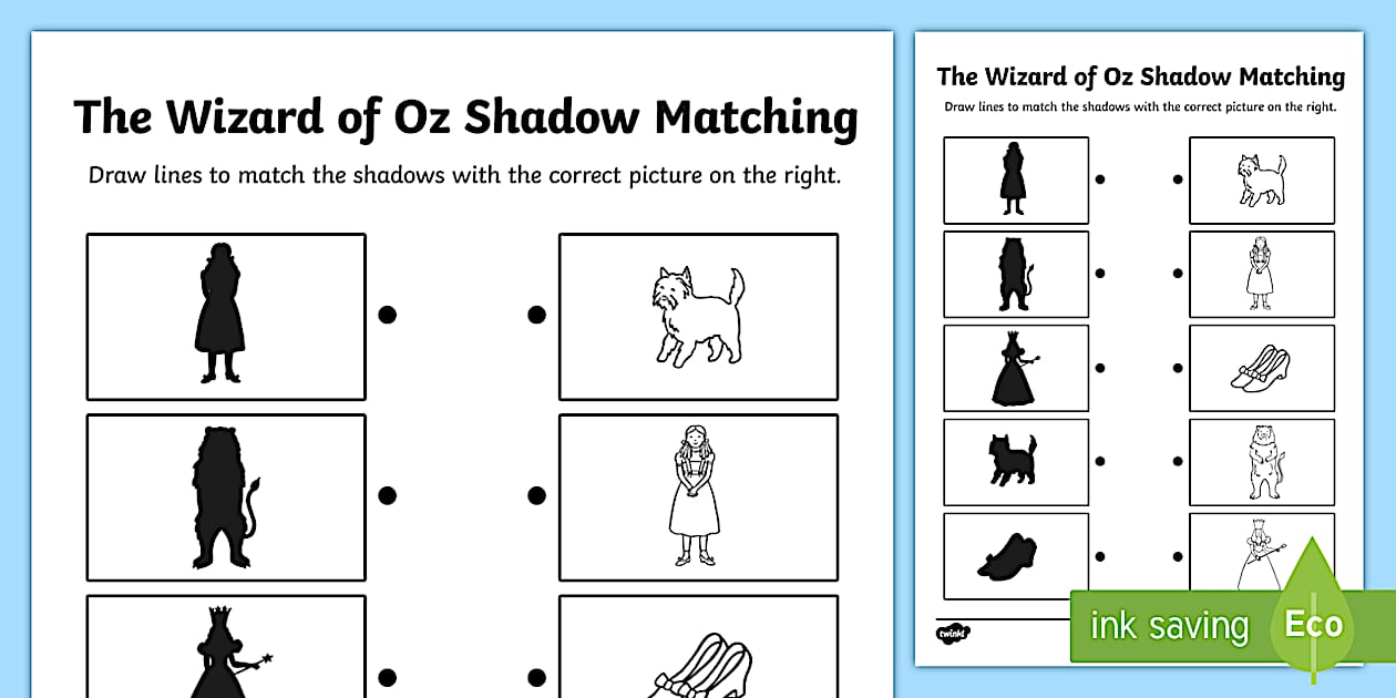 Editable The Wizard of Oz Themed Shadow Matching Activity Worksheet