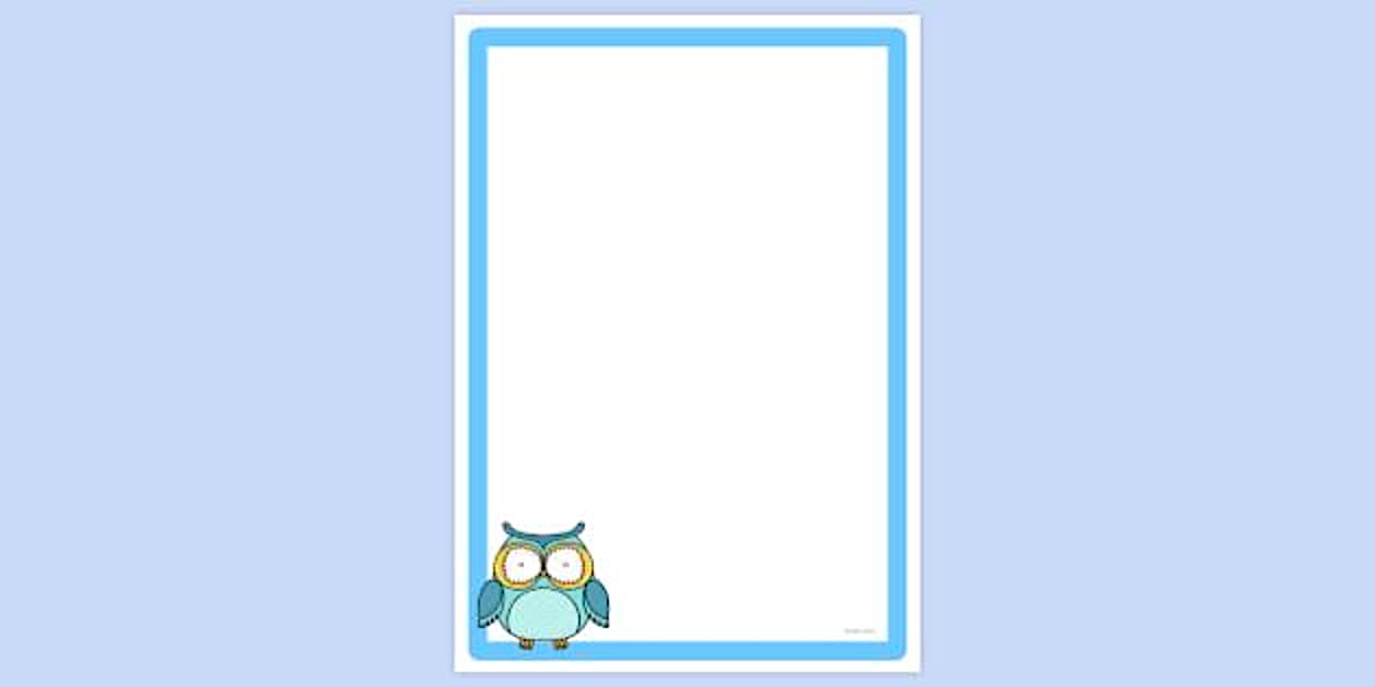 Editable Simple Blank Cute Blue Owl Page Border - Twinkl