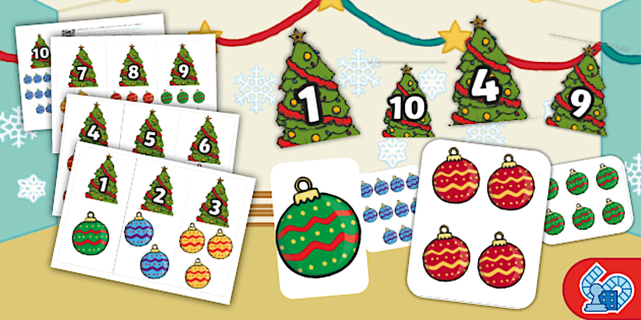 Globuri de Crăciun – Joc de numerație în limitele 1-10