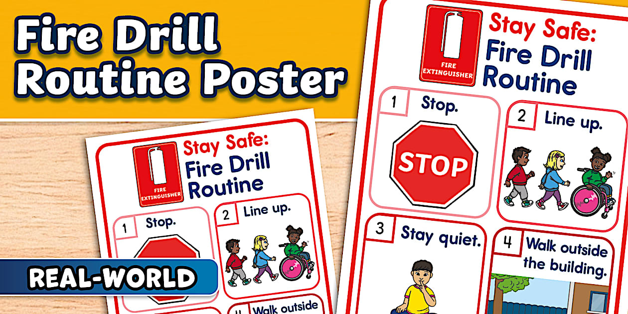 Stay Safe: Fire Drill Routine Poster (Hecho por educadores)