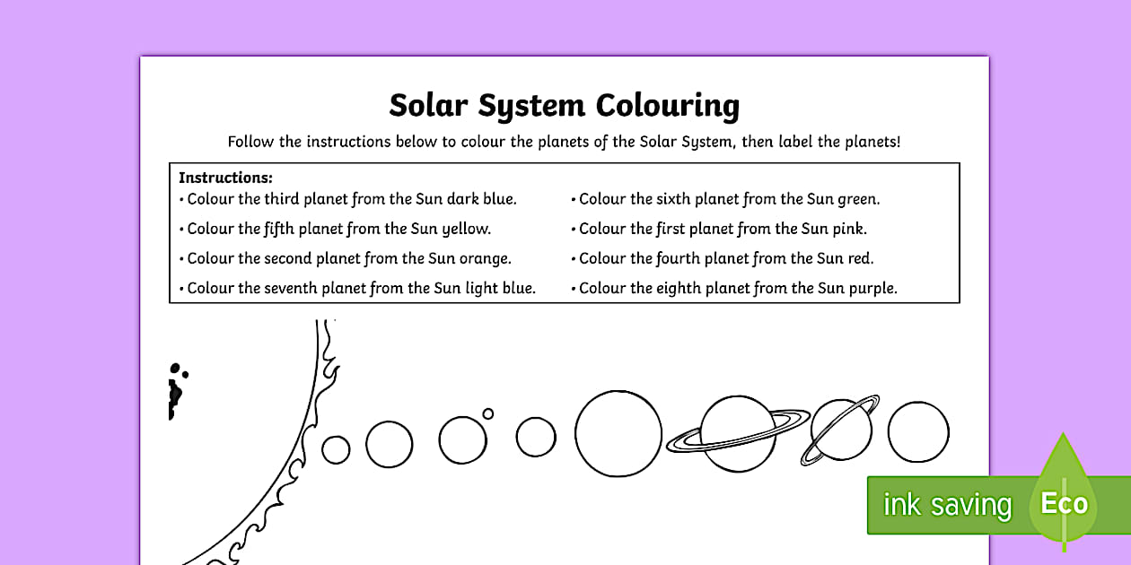 Solar System Colour by Instructions Worksheet / Worksheet