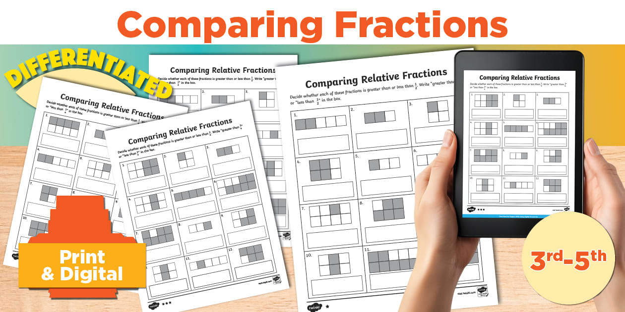 Comparing Relative Fractions Differentiated Worksheet for 3rd-5th Grade