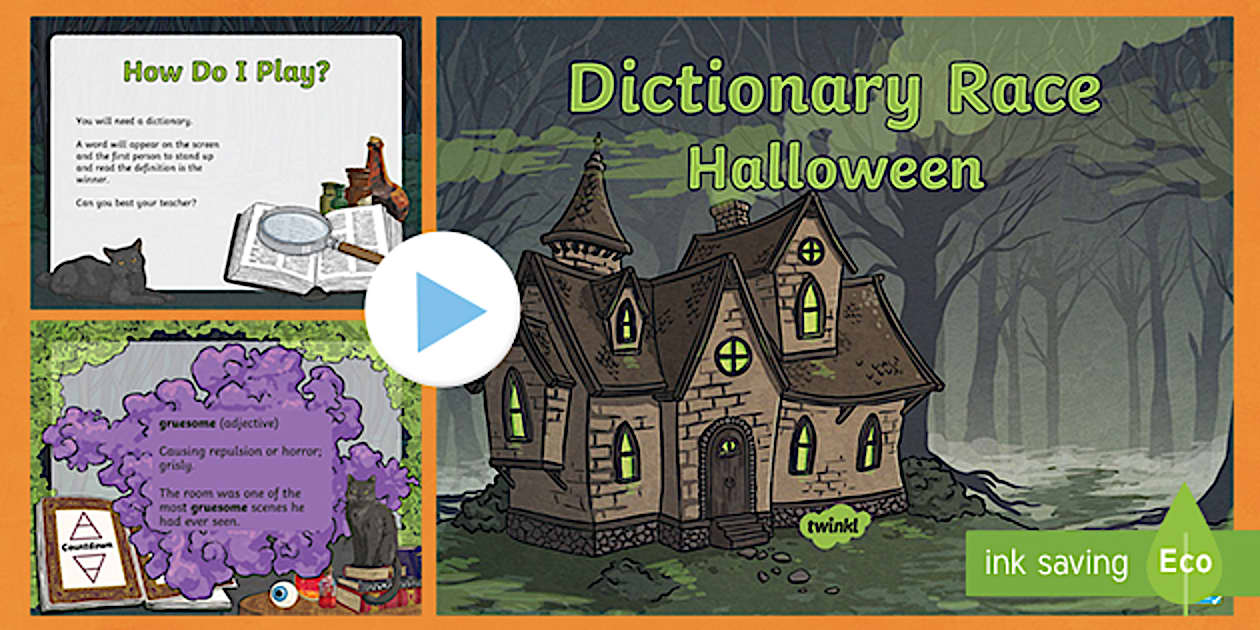 Halloween Words Dictionary Race PowerPoint Game - Twinkl