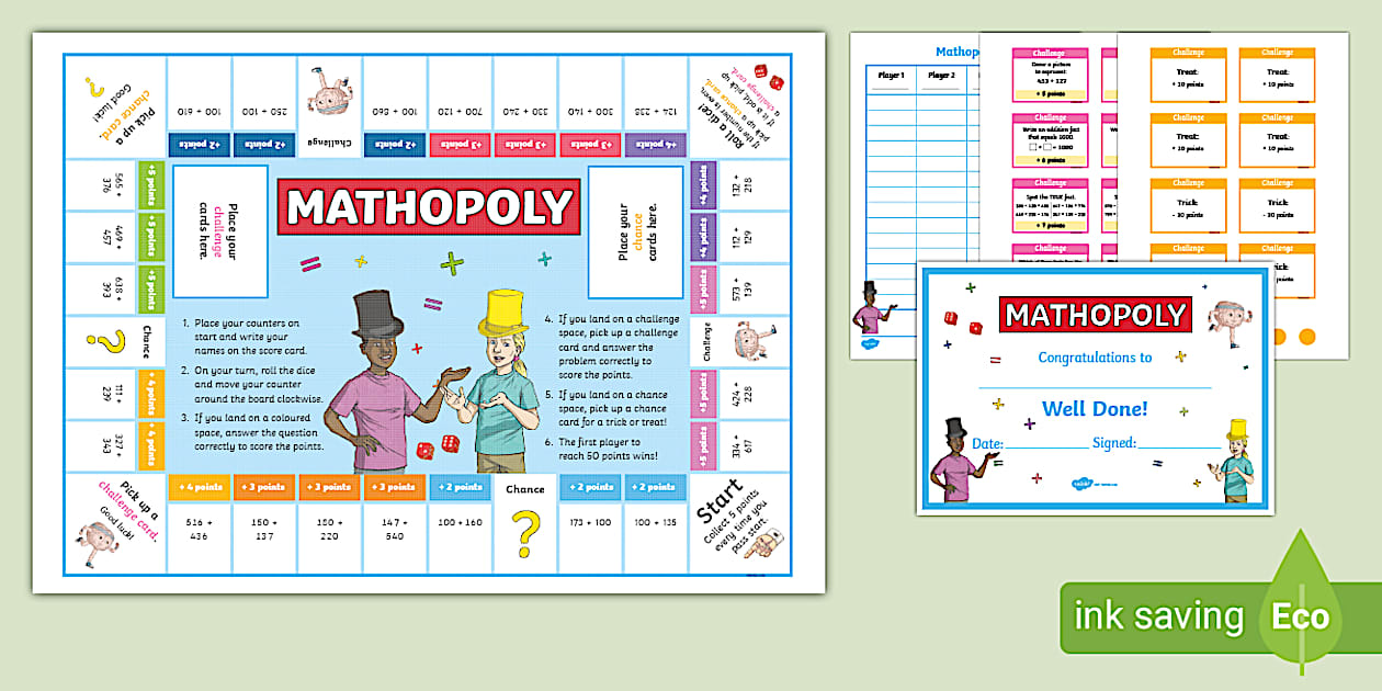 Editable 3-Digit Addition Mathopoly Board Game - Twinkl