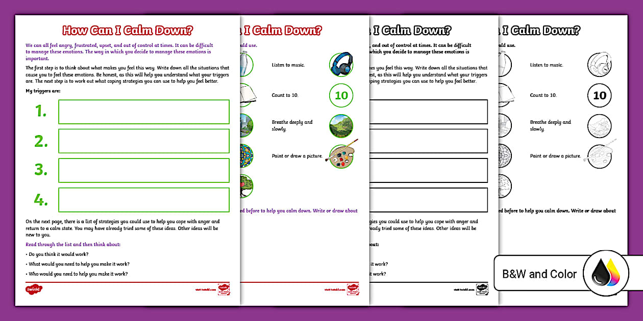 How Can I Calm Down? Worksheet for 3rd-5th Grade - Twinkl