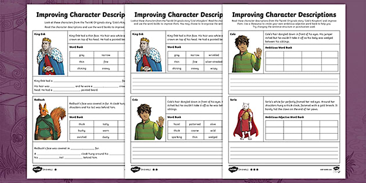 Editable Improving Character Descriptions Activity - Twinkl