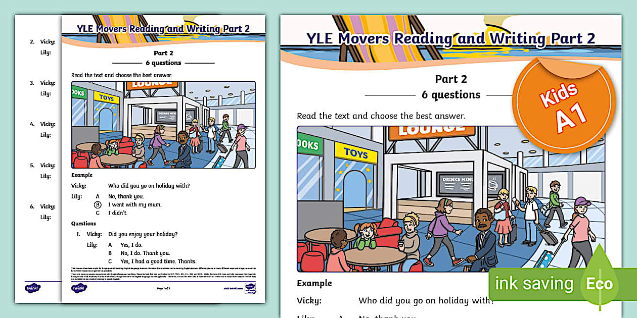 YLE Movers - Reading and Writing Part 2 - Practice Sheet (Holidays) [A1]