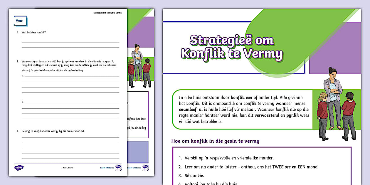 Strategieë om Konflik te Vermy - Aktiwiteit - Twinkl