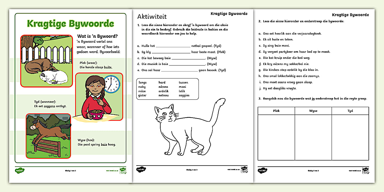 Kragtige Bywoorde Werkkaart | Twinkl Suid-Afrika - Twinkl