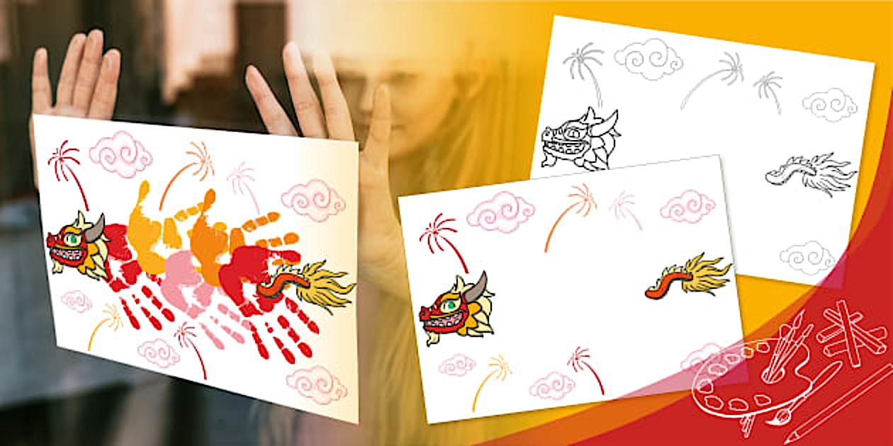 Manualidad: Dragón chino con huellas de manos - Twinkl Art Gallery