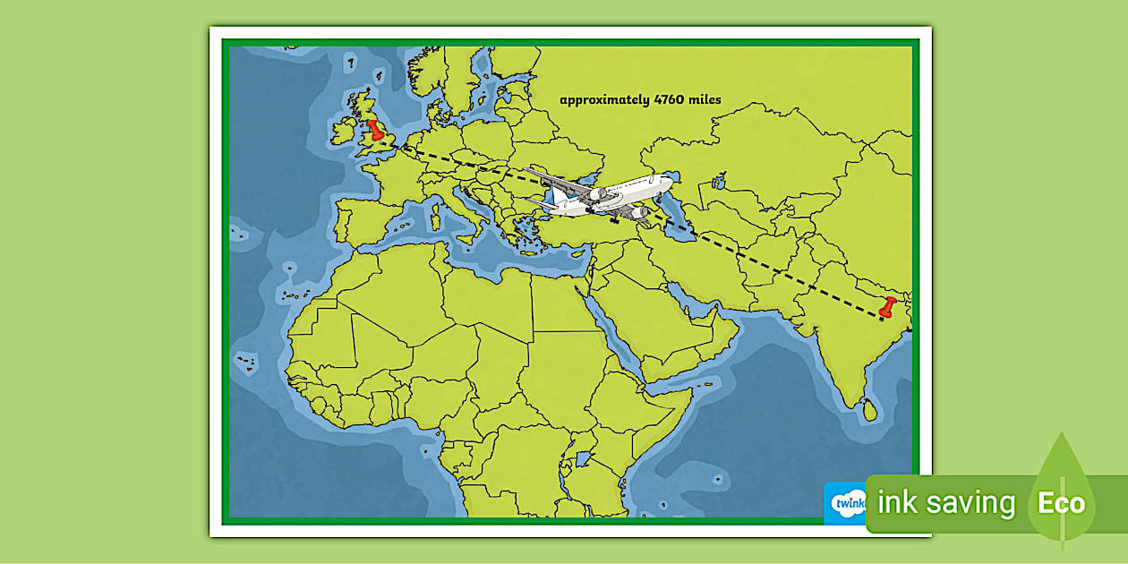 UK to India Distance Display Poster (teacher made) - Twinkl