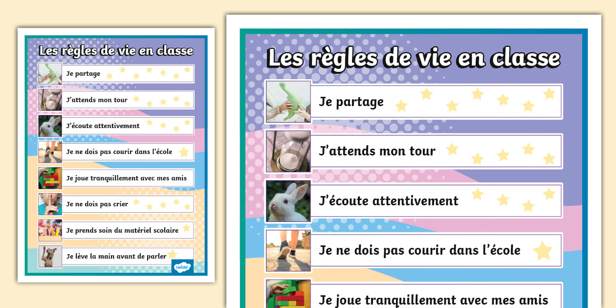 Affiche : Les règles de vie en classe (l'enseignant a fait)