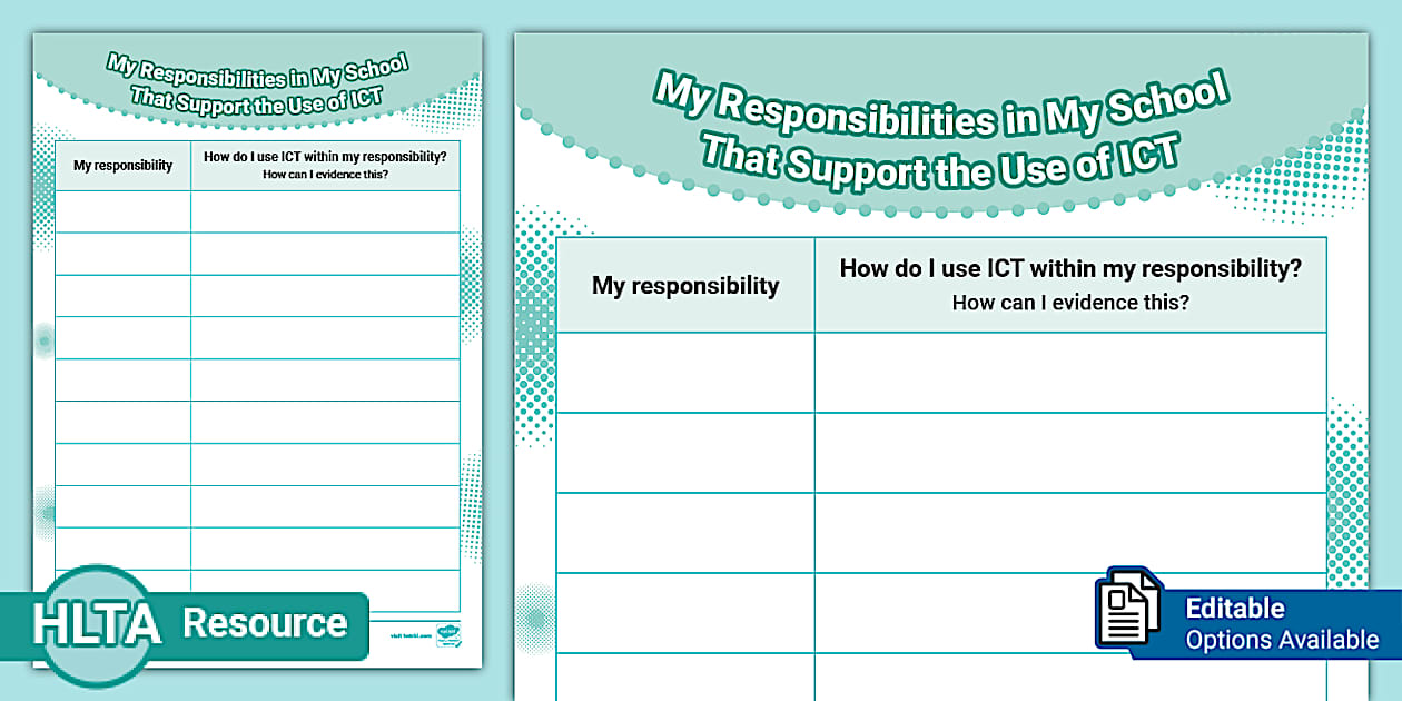 My Responsibilities in School that Support the Use of ICT