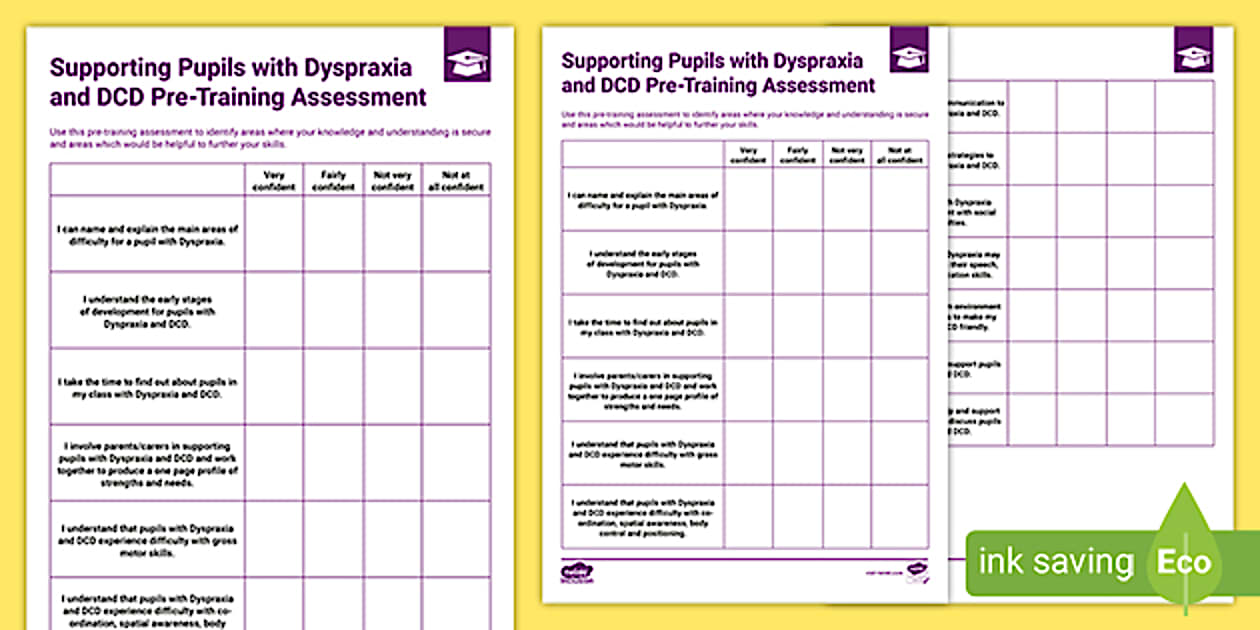 Supporting Pupils With Dyspraxia and DCD Pre-Training Assessment