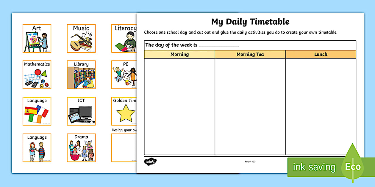 Foundation My Daily Timetable Worksheet / Worksheet - Twinkl