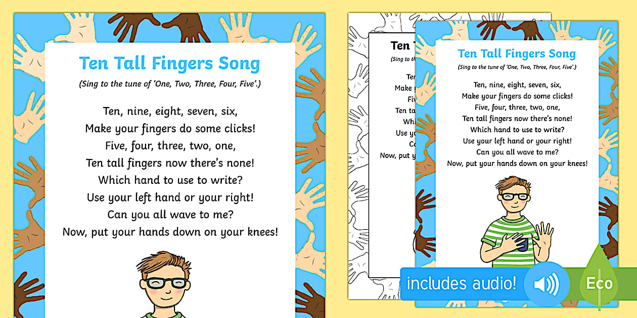 Black and White Ten Tall Fingers Song (teacher made)